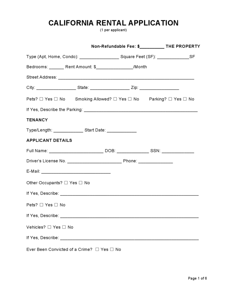 Free Rental Application California | PDF Download