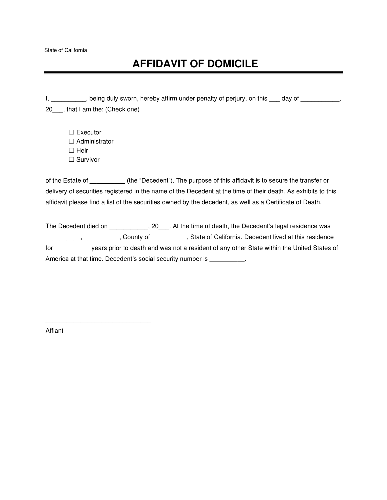 Free California Affidavits Forms | PDF Download