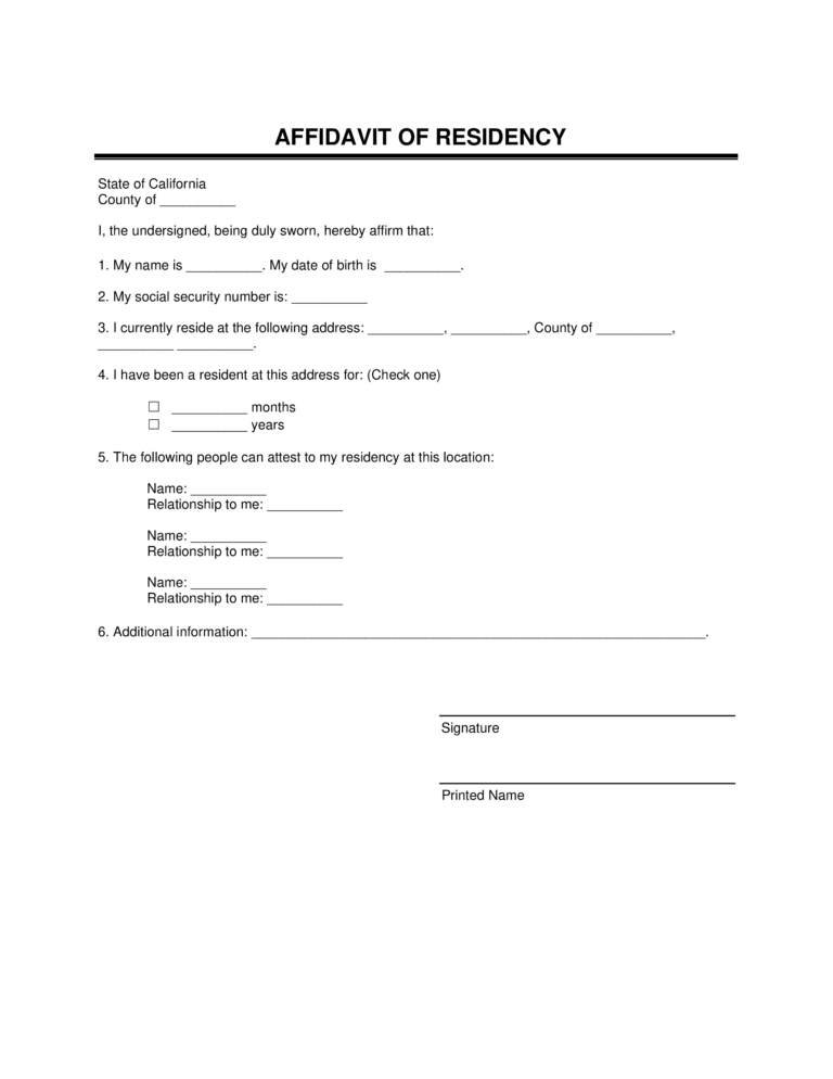 Download Free California Affidavits Forms | PDF Template