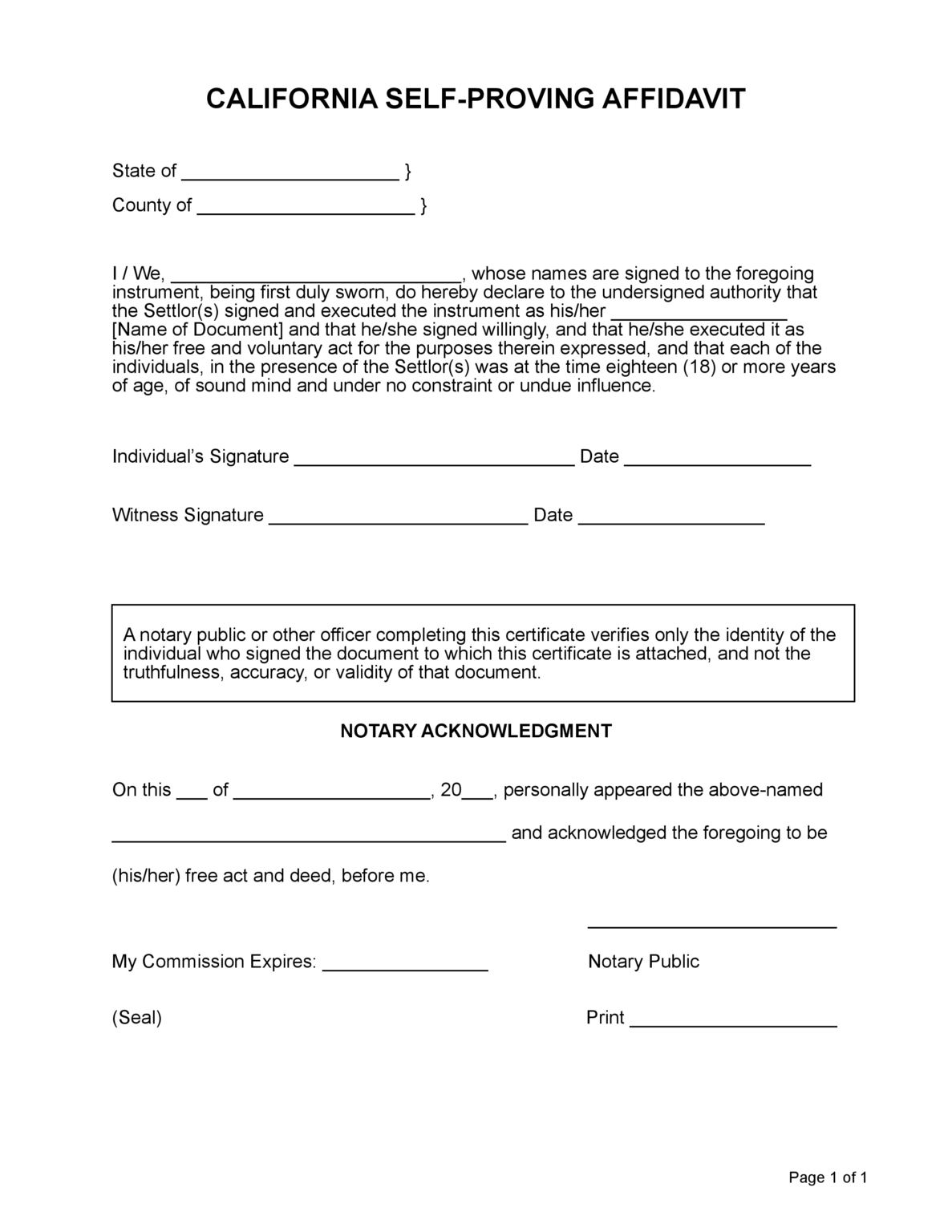 Free California Affidavits Forms | PDF Download